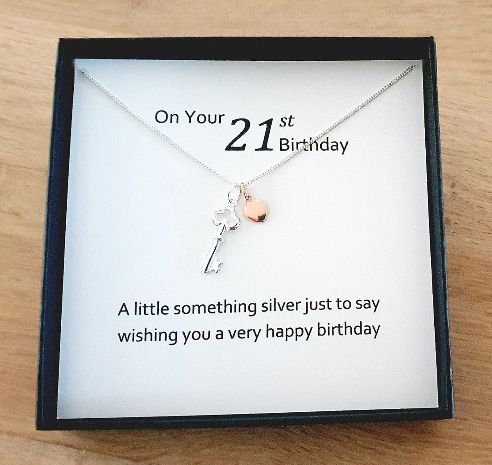 21st Birthday Gift Key Necklace With Rose Gold Heart 925 - Etsy