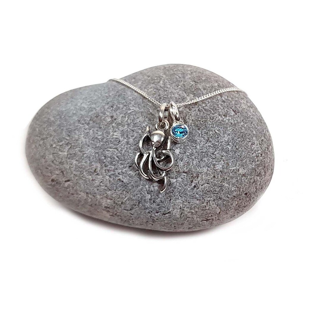 Octopus Necklace With Optional Crystal Birthstone 925 Sterling Silver ...