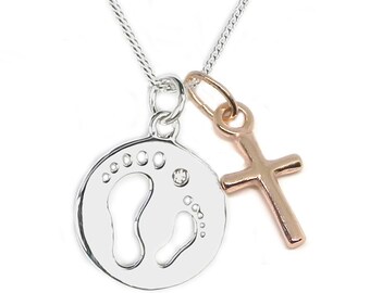 Footprints Cross Necklace - Etsy