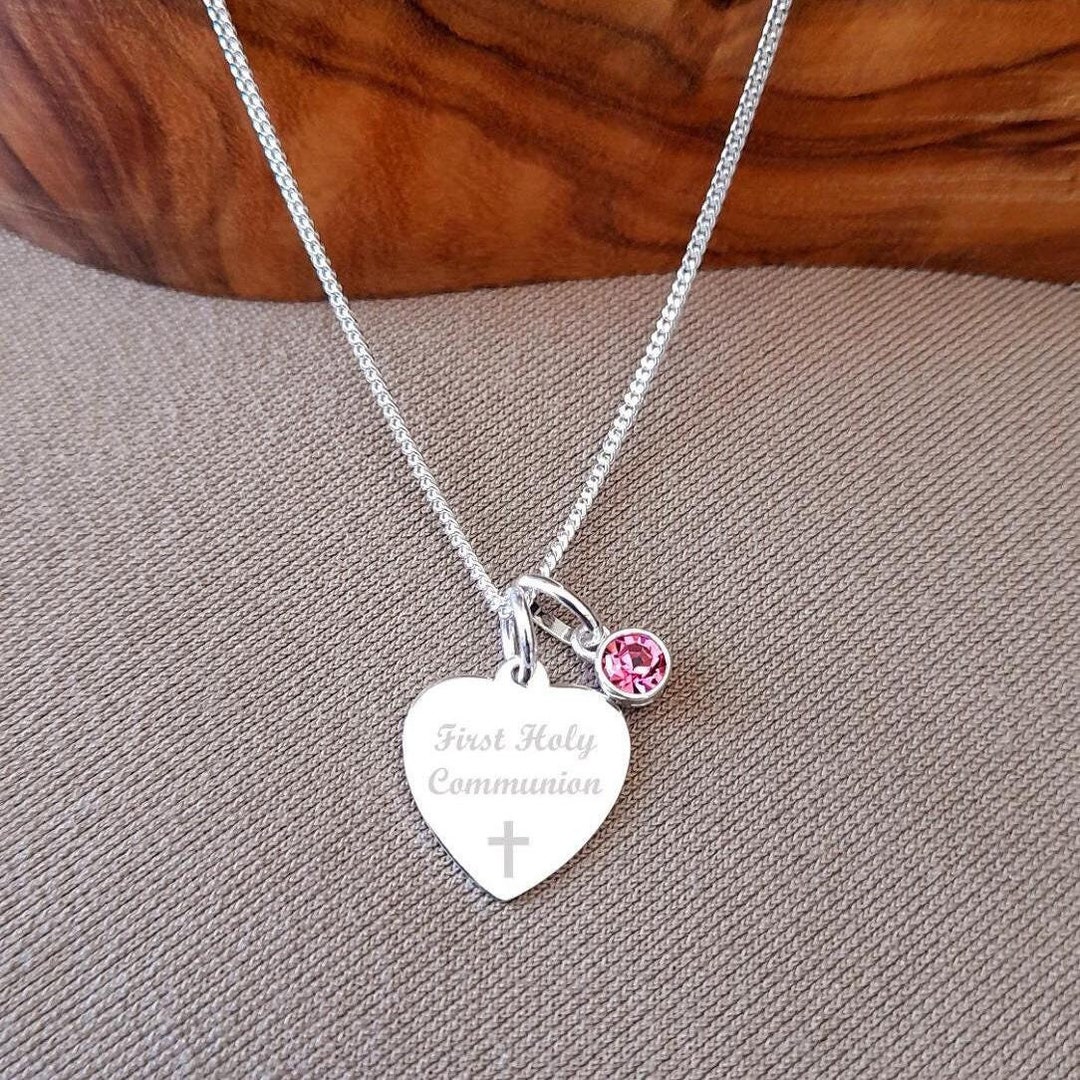 First Holy Communion Personalised Engraved Necklace With Birthstone 925 ...