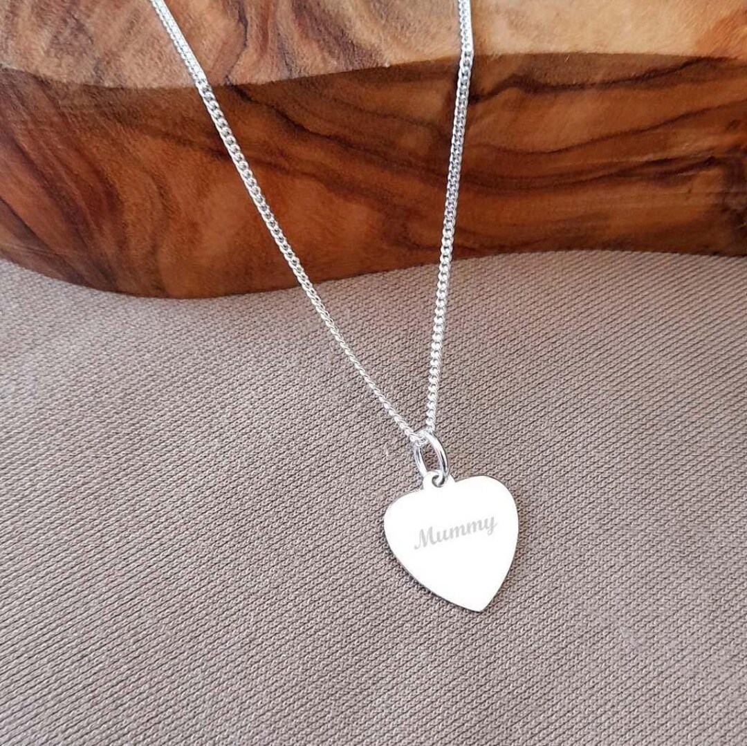 Sterling Silver Mummy Heart Necklace: Engraved Jewelry Gift - Etsy