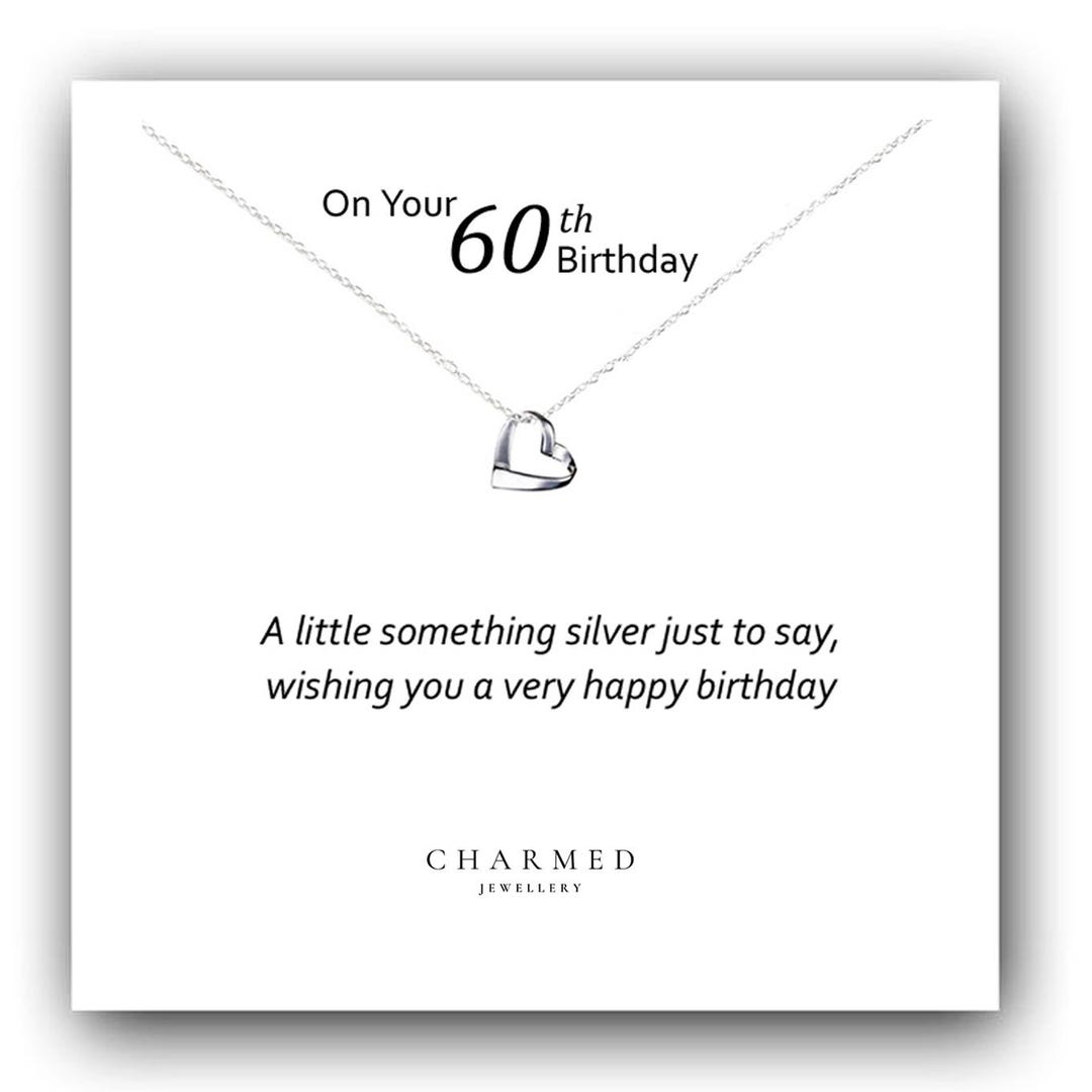 60th Birthday Ribbon Heart Necklace 925 Sterling Silver, Personalised ...