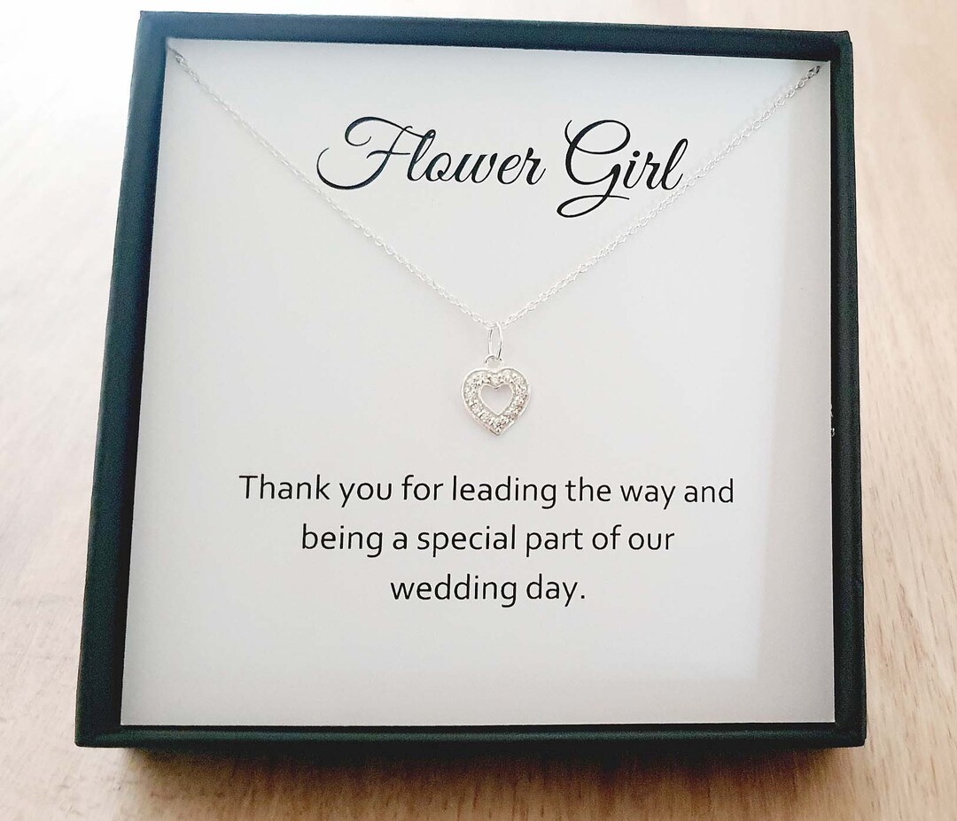 Flower Girl CZ Heart Necklace 925 Sterling Silver, Personalised Wedding ...