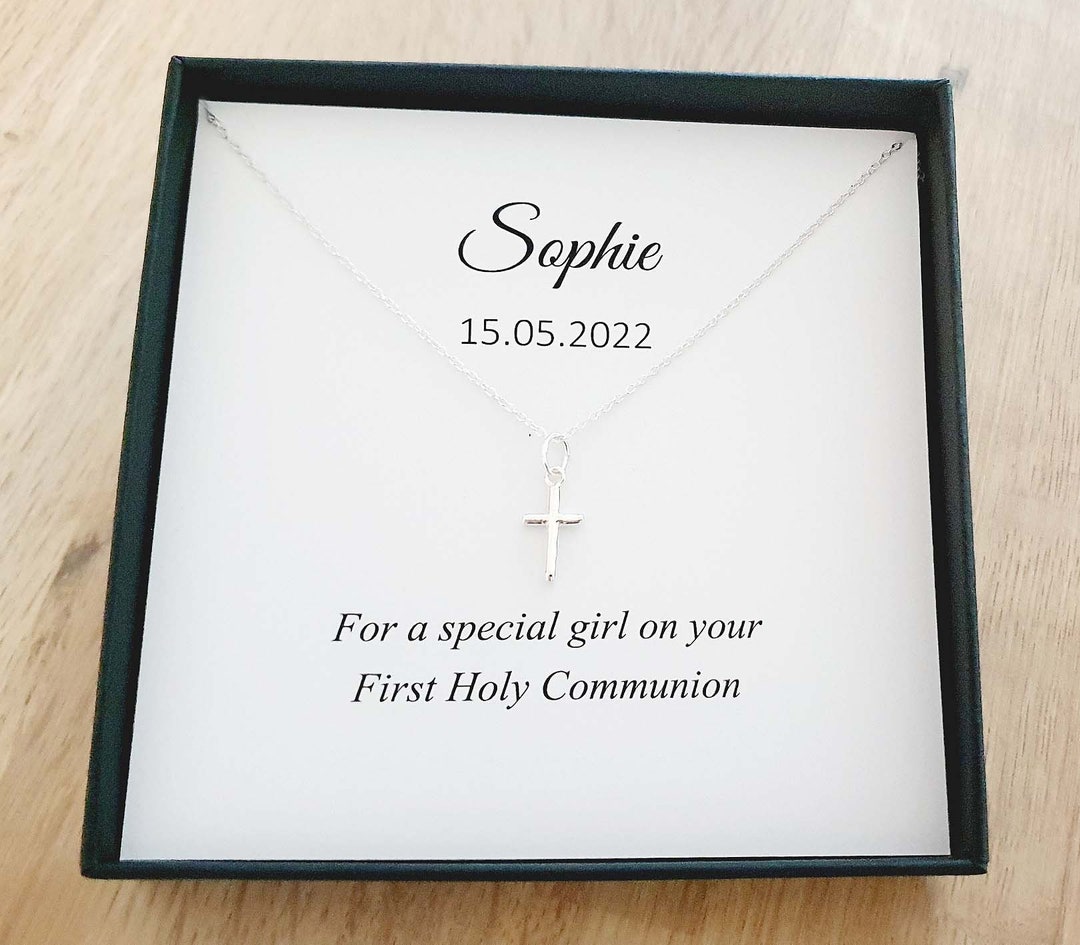 First Holy Communion Cross Necklace 925 Sterling Silver, Personalised ...