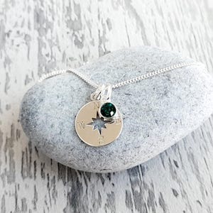 Sterling Silver Compass Necklace With Crystal Birthstone - Etsy Australia