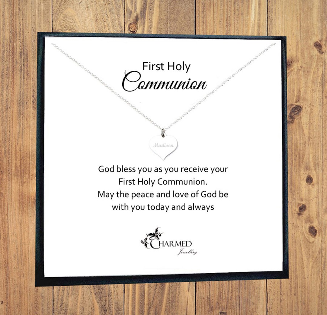 First Holy Communion Gift, Engraved Heart Necklace 925 Sterling Silver ...