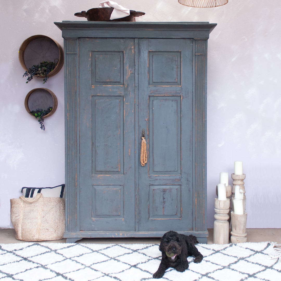 Vintage Grey Wooden Wardrobe: Rustic Farmhouse Cabinet - Etsy UK