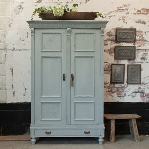 Vintage Grey Wooden Wardrobe: Rustic Farmhouse Cabinet - Etsy UK