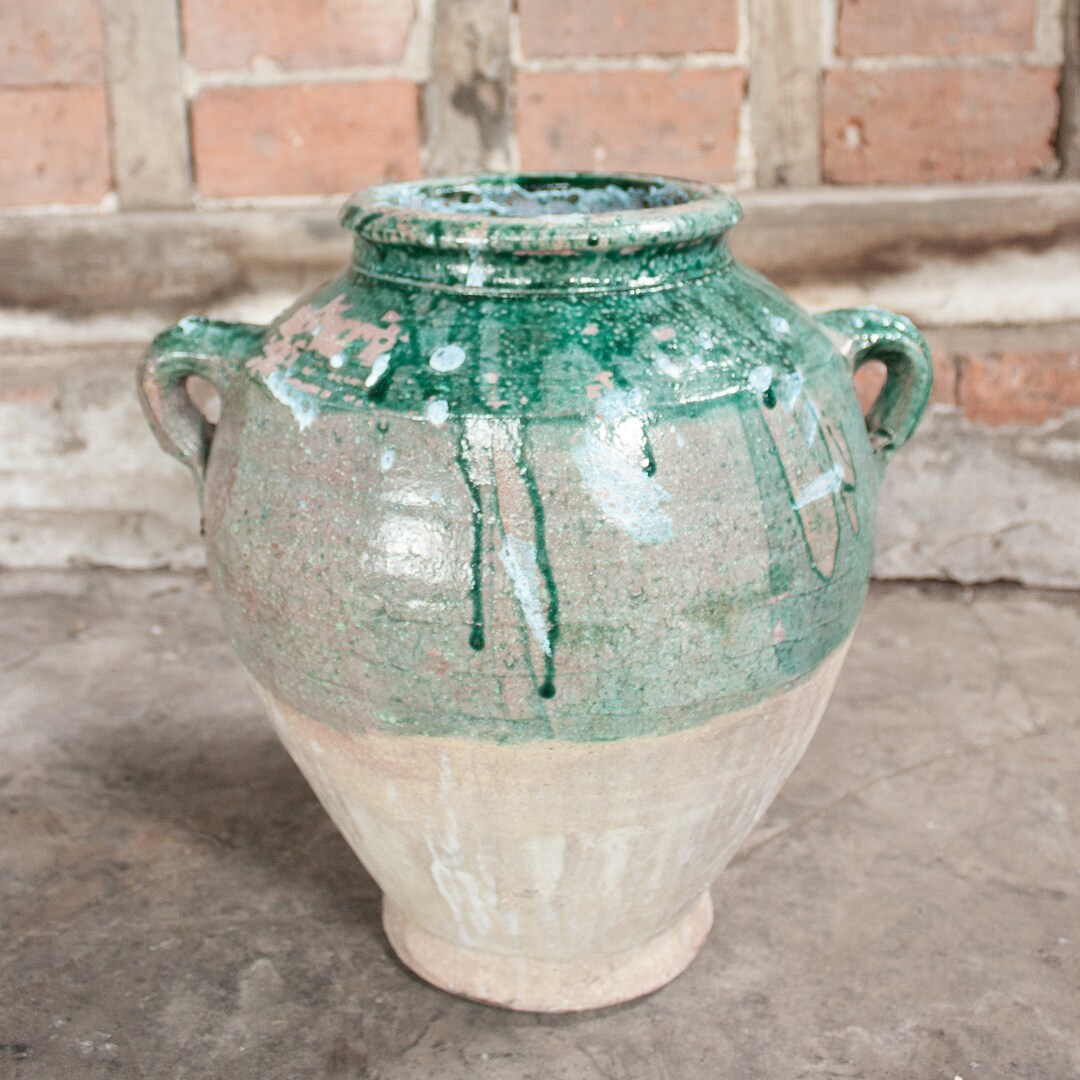 Large Vintage Turquoise Turkish Urn, Terracotta and Glazed Rustic ...
