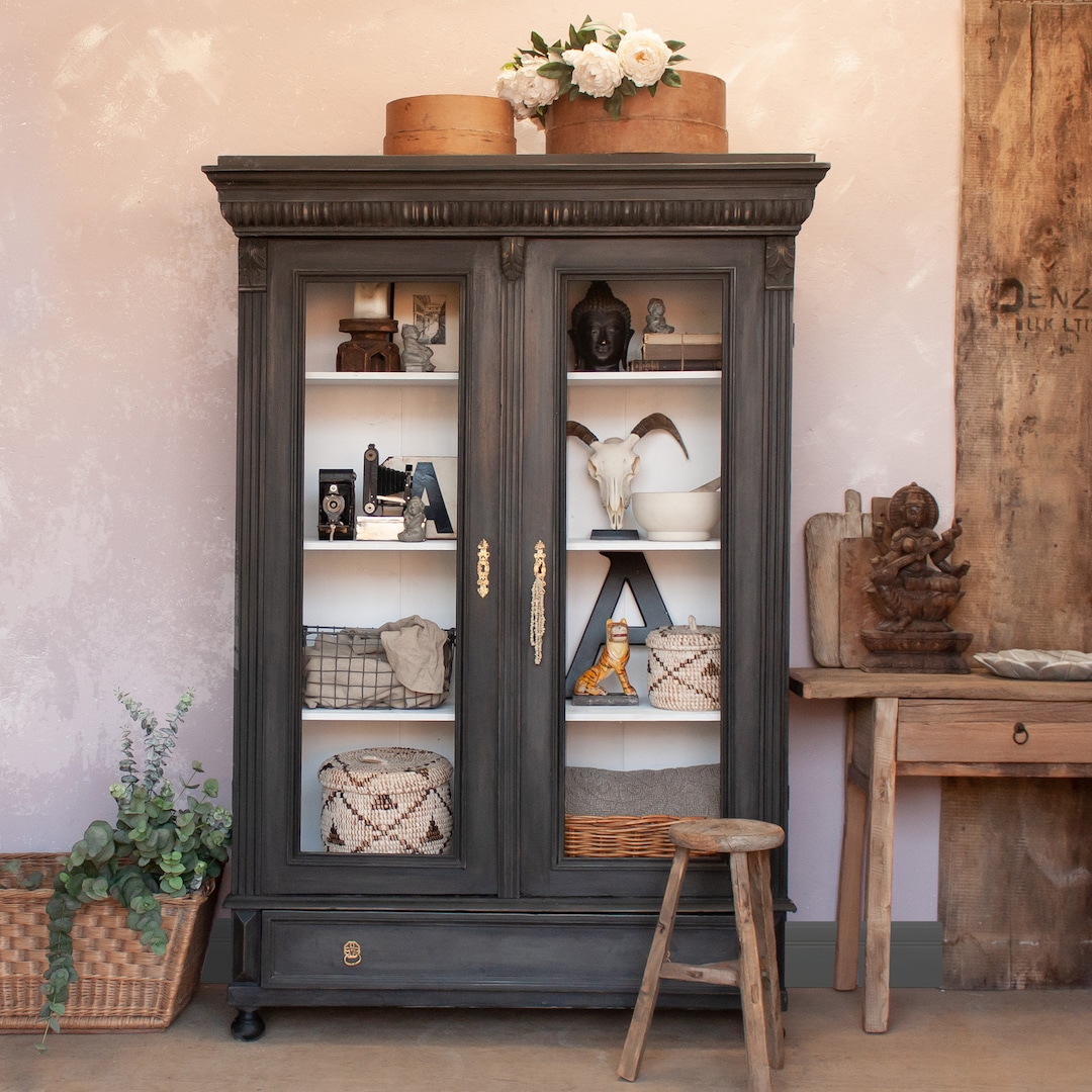 Hand Painted Hungarian Display Cabinet: Vintage Farmhouse Linen ...