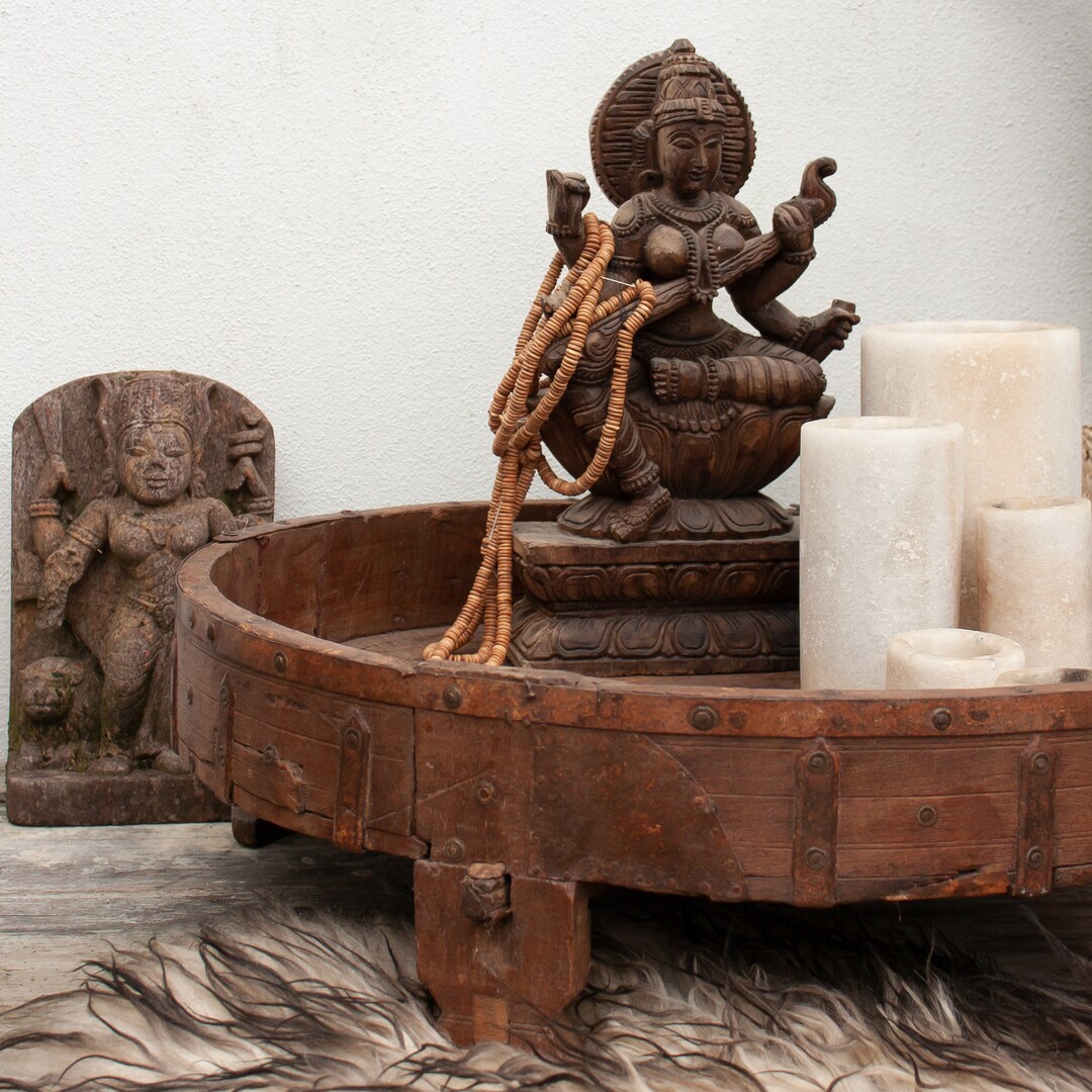Indian Carved Chakki Table, Upcycled Furniture, Coffee Table, Vintage ...