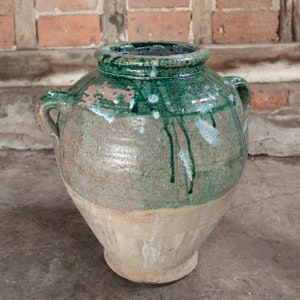 Large Vintage Turquoise Turkish Urn, Terracotta and Glazed Rustic ...