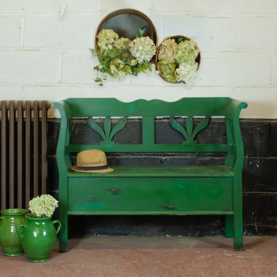 Hallway Storage Green Bench Etsy