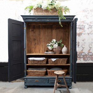Vintage Grey Wooden Wardrobe: Rustic Farmhouse Cabinet - Etsy UK