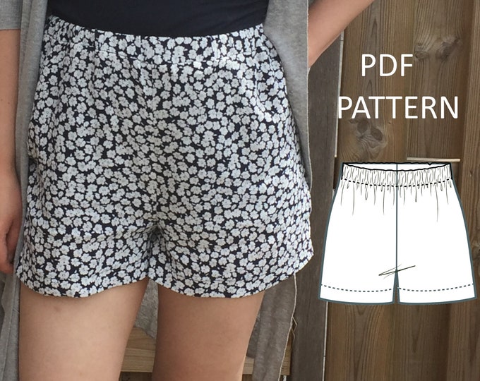 Womens Shorts PDF Sewing Pattern High Waisted With Elastic Waistband ...