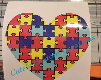 Autism Heart Decal/autism Puzzle Piece Decal/autism Vinyl - Etsy