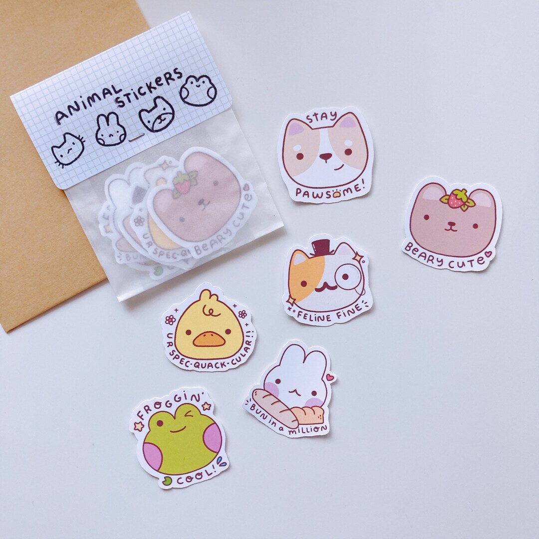 Cute Posivity Animal Pun Sticker Pack - Etsy