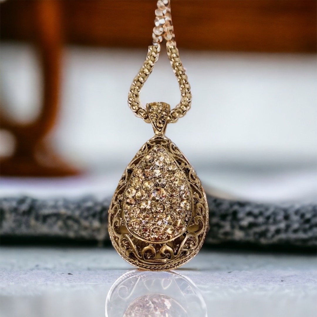 Teardrop Rhinestone Silver Tone Box Chain Statement Necklace - Etsy