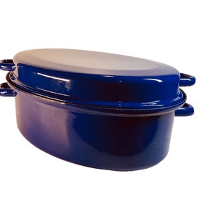 Vintage Large Blue Enamelware Roasting Pan - Etsy