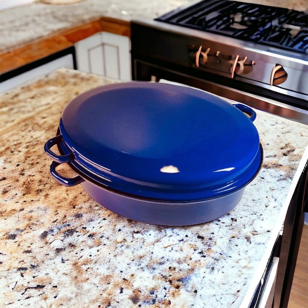 Vintage Large Blue Enamelware Roasting Pan - Etsy