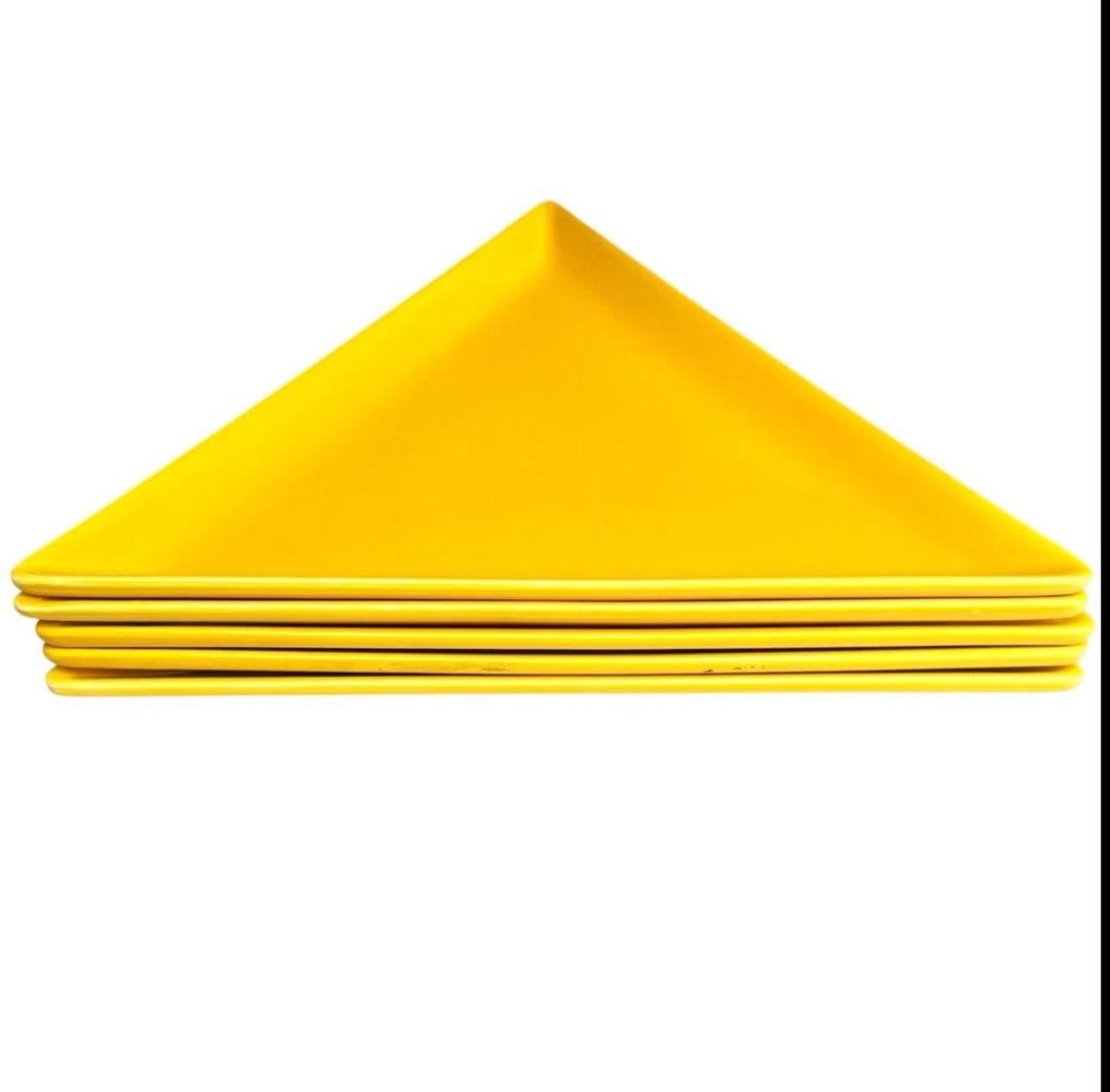 Yellow Ceramic Triangle Dinner Plates - Set of 5 - Modern Geometric ...