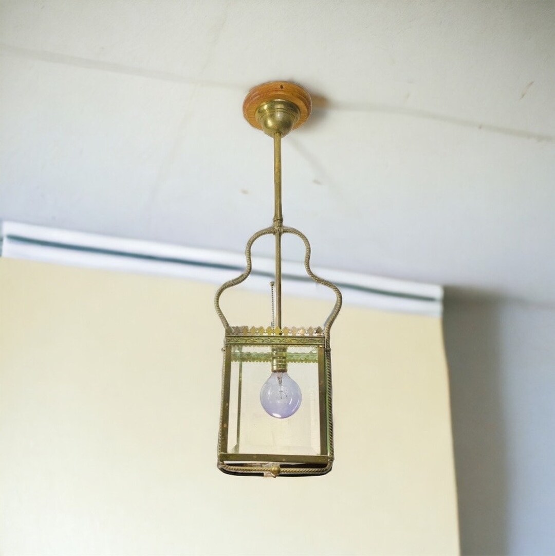 19th Century Victorian Hanging Harp Entryway Brass Ceiling Light ...