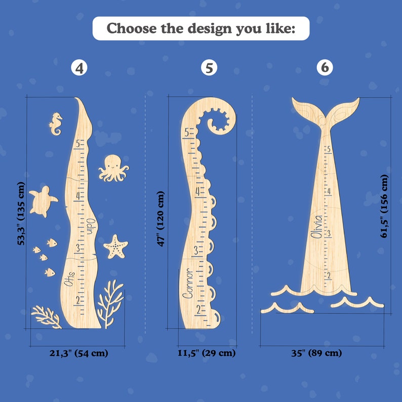 Custom Wood Ocean Themed Growth Chart Nautical Theme for Kids Room ...
