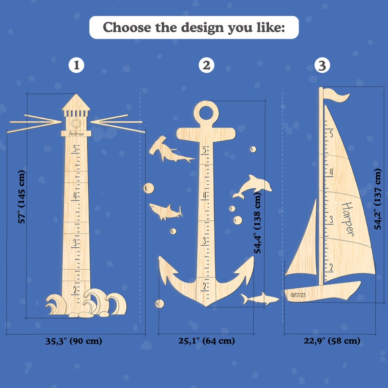 Custom Wood Ocean Themed Growth Chart Nautical Theme for Kids Room ...