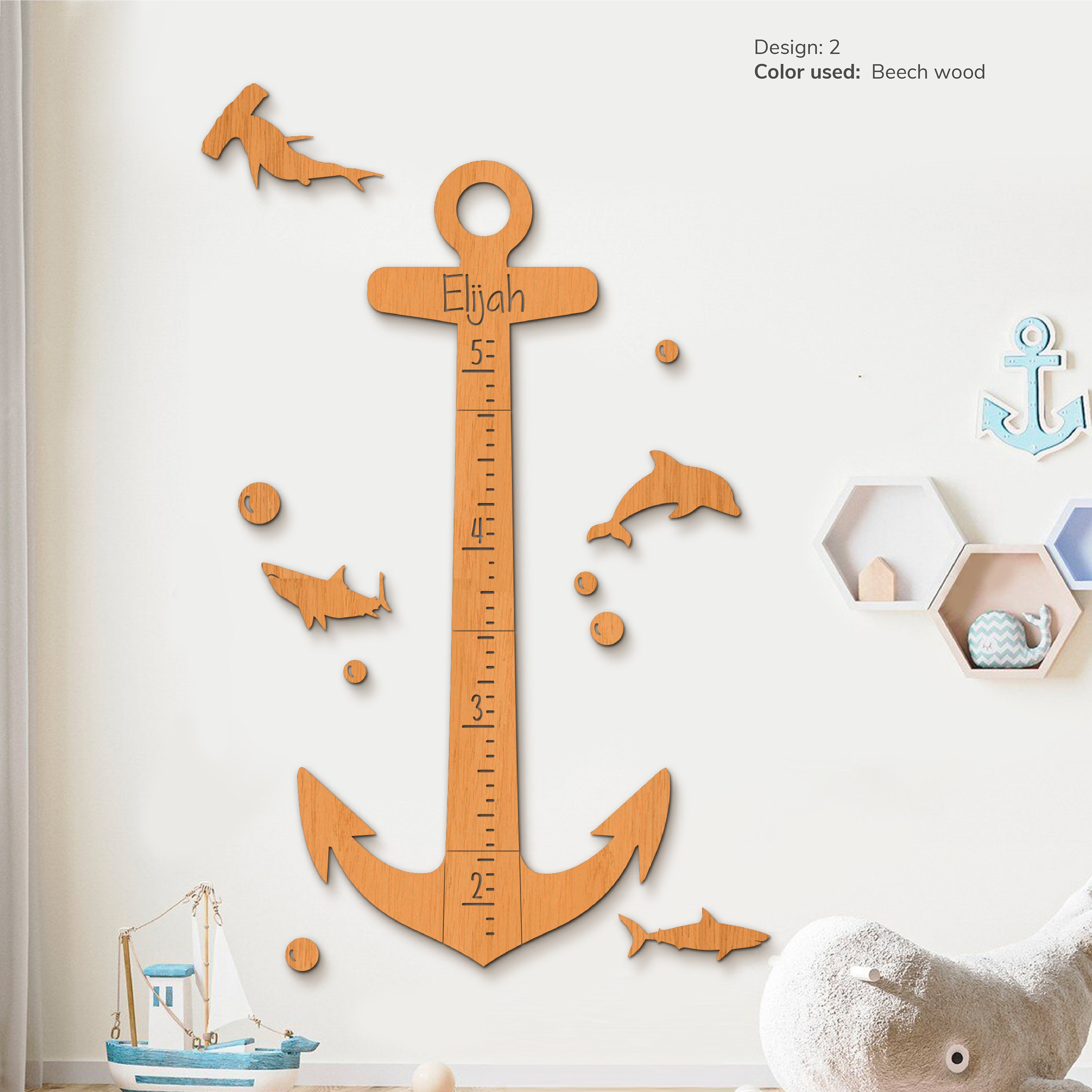 Anchor Height Chart Custom Growth Chart Nautical Nursery Under the Sea ...