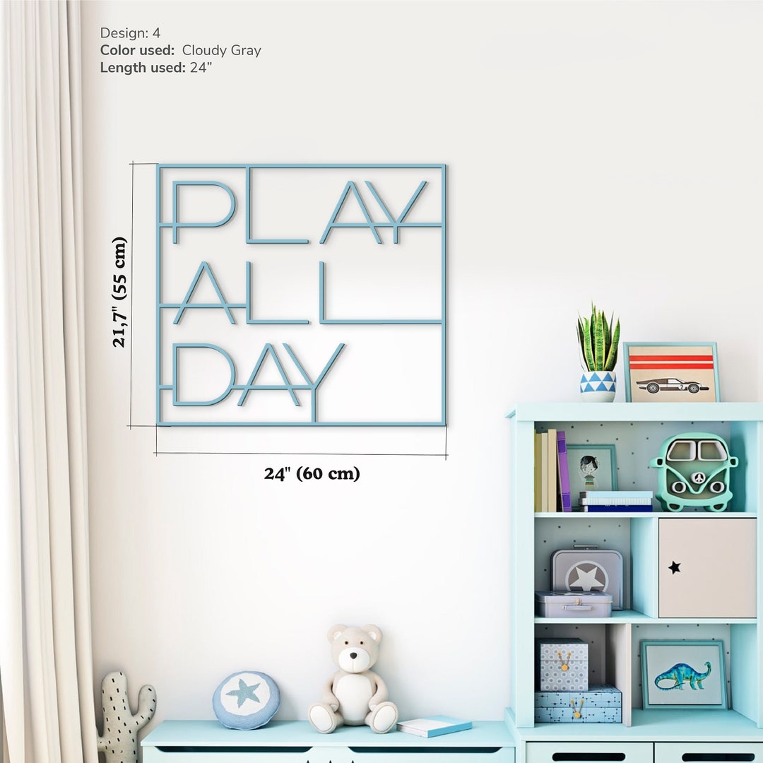 Play All Day Word Playroom Wall Decor Playroom Decor Sign Kids Room ...