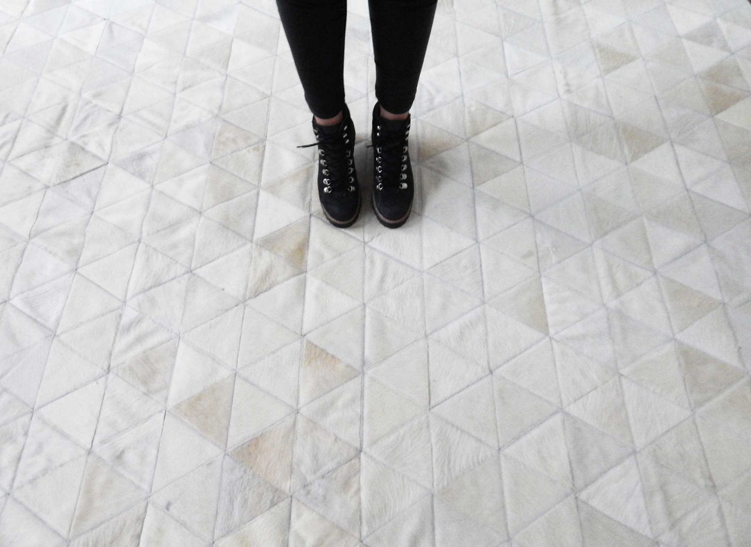 Patchwork Cowhide Rug White Triangles KATA Design - Available in All ...
