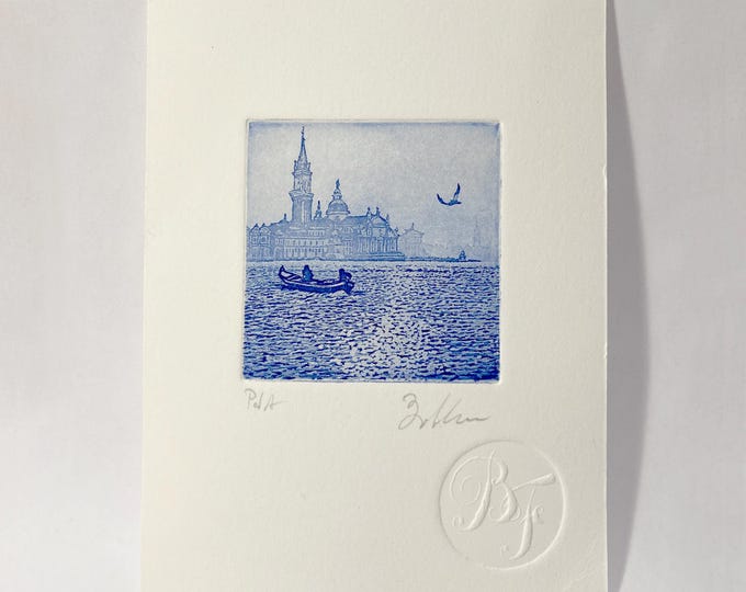 Original Blue Etching of European Scene, Early 2000s - Etsy