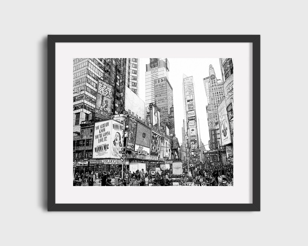 New York City Wall Art: Times Square Sketch - Black and White Print - Etsy