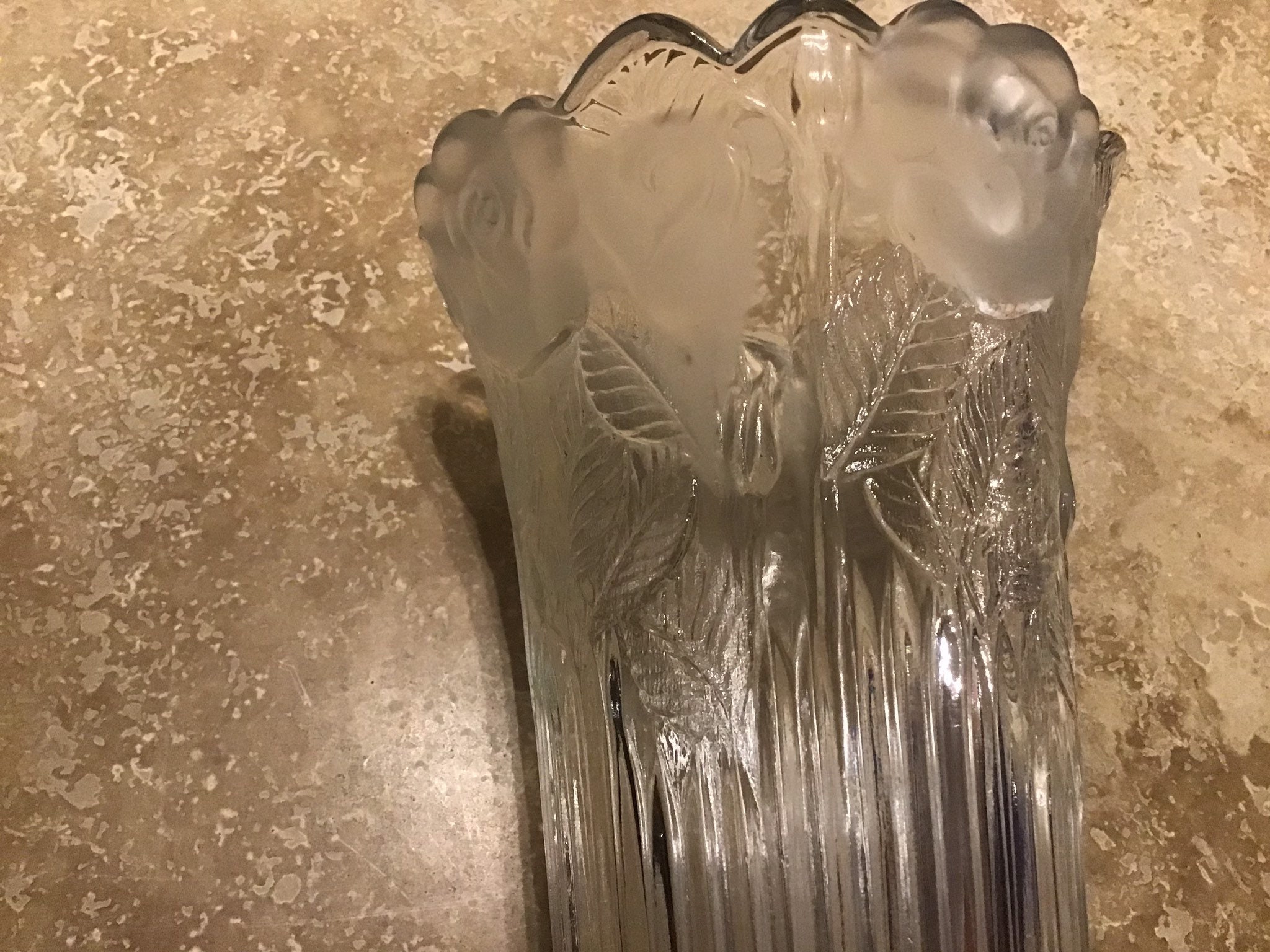 Fluted Flared Clear Glass Vase With Satin Finish Roses Pattern, Ships ...