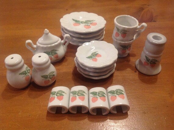 Miniature Tea Set Parts Pink Strawberry Pattern - Etsy