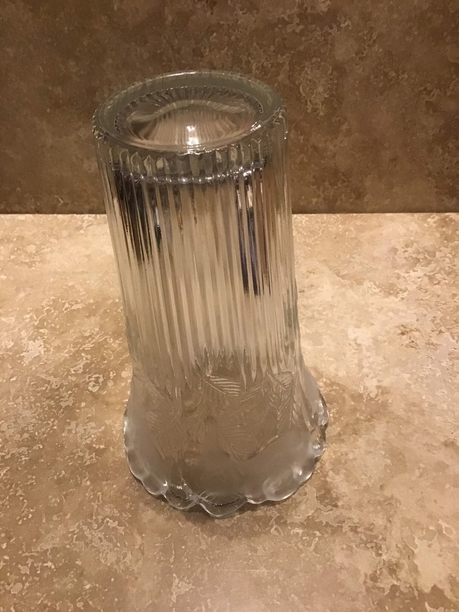 Fluted Flared Clear Glass Vase With Satin Finish Roses Pattern, Ships ...