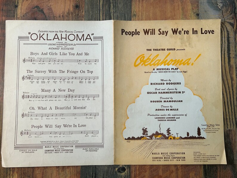 Oklahoma Sheet Music, Vintage, Ships From Canada - Etsy