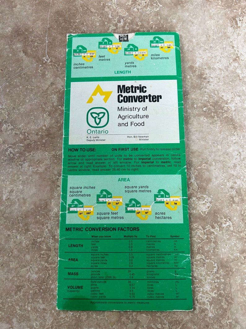 Metric Conversion Chart,foodland Ontario, Vintage Tools, Ships From ...