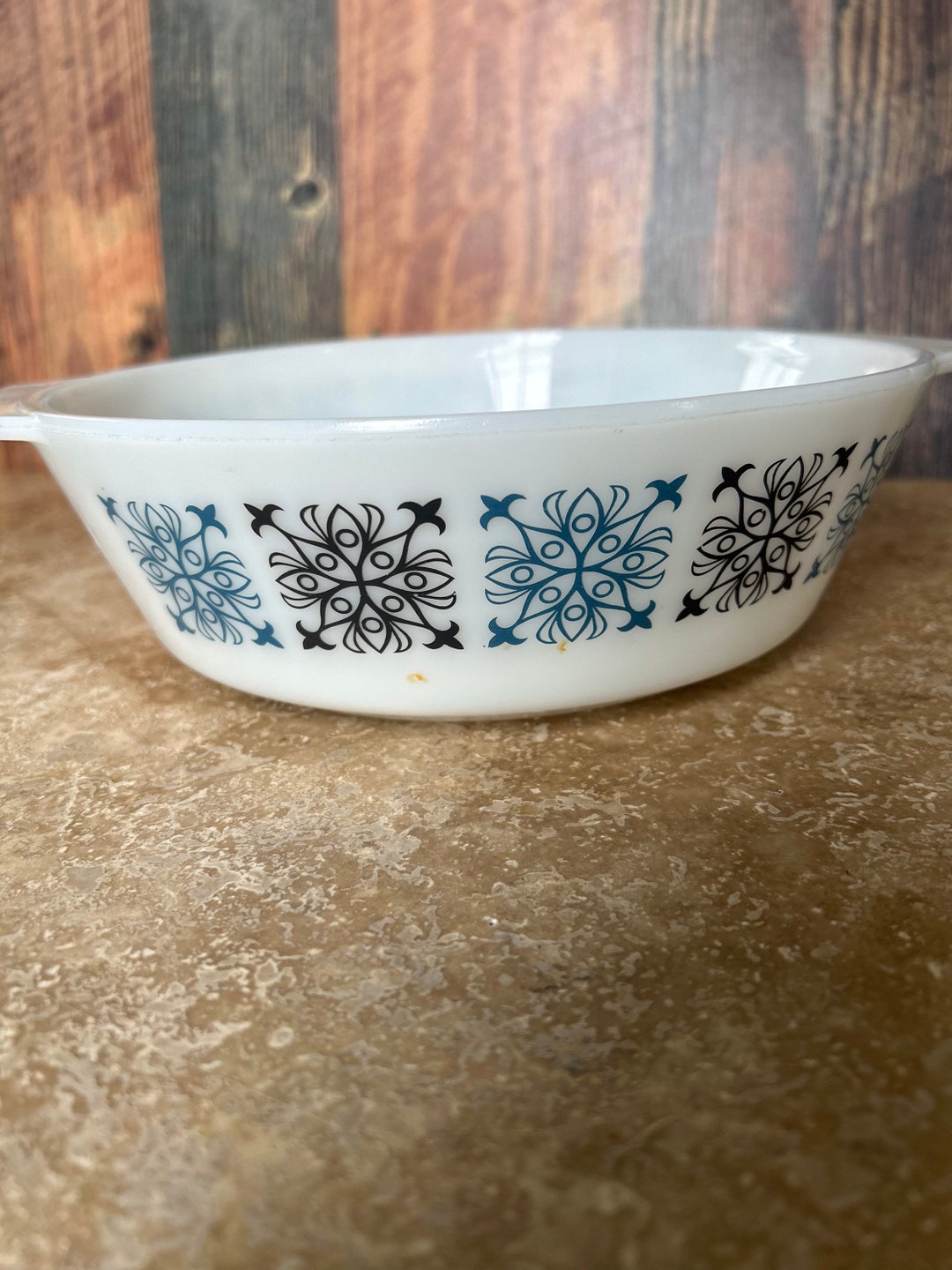 JAJ PYREX England Blue and Black Pattern Casserole Dish , Vintage ...