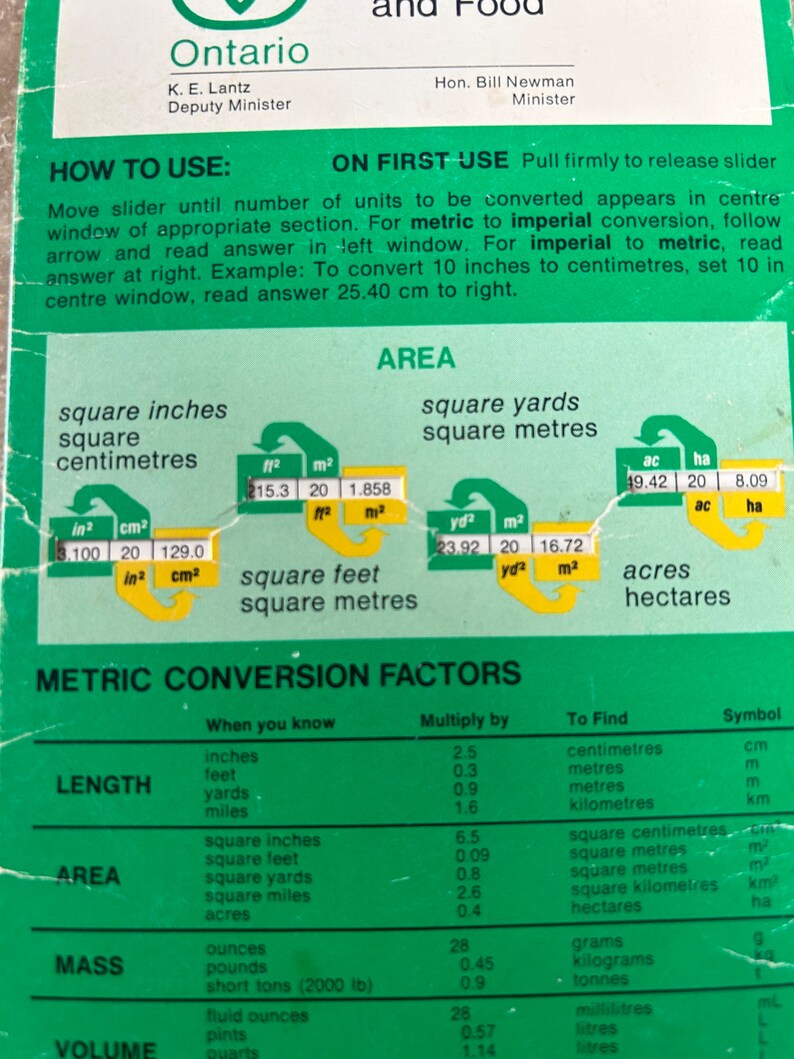 Metric Conversion Chart,foodland Ontario, Vintage Tools, Ships From ...