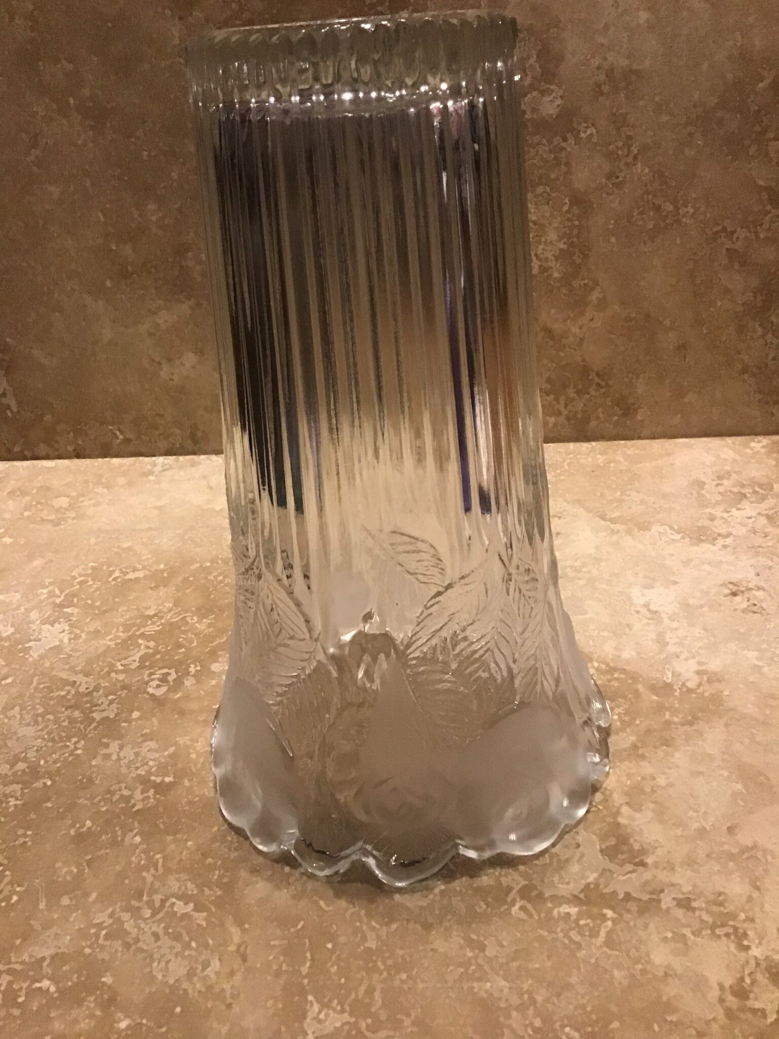 Fluted Flared Clear Glass Vase With Satin Finish Roses Pattern, Ships ...