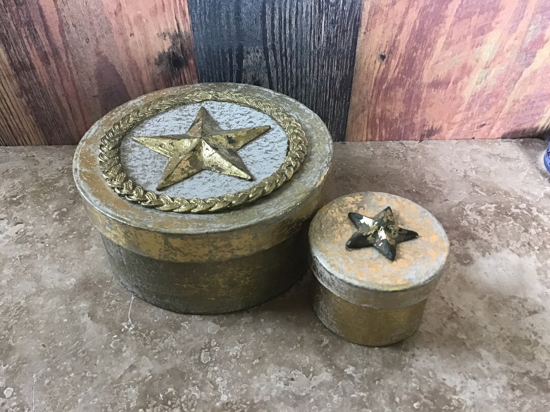 Decorative Paperboard Boxes, Gold Rustic Star and Braid Detail, Vintage ...