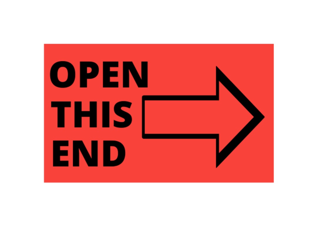 Red Open This End With Arrow Shipping Stickers | 2x4 Inch | 100 Peel ...