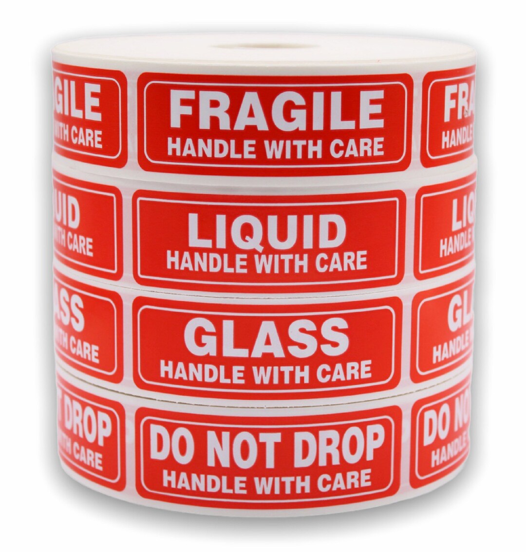 1"x3" Handle With Care Labels - Choose From: Fragile, Liquid, Glass, Do ...