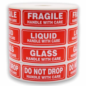 1x3 Handle With Care Labels Choose From: Fragile, Liquid, Glass, Do Not ...