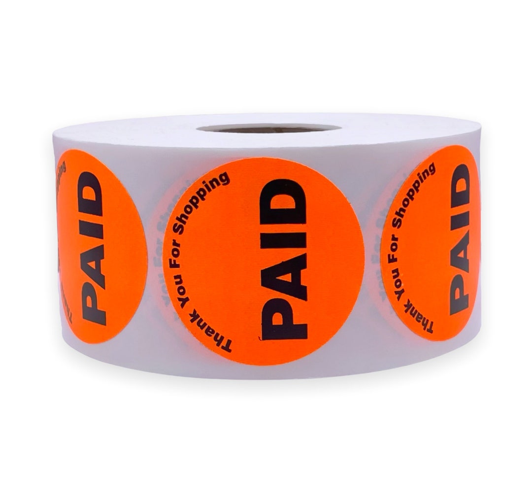 PAID Thank You for Shopping Stickers | Price Point Sale Labels | Orange ...