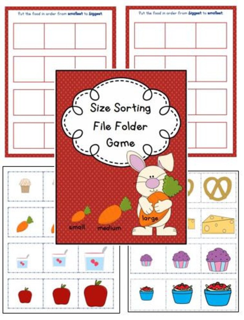 Food Size Sorting File Folder Game - Etsy