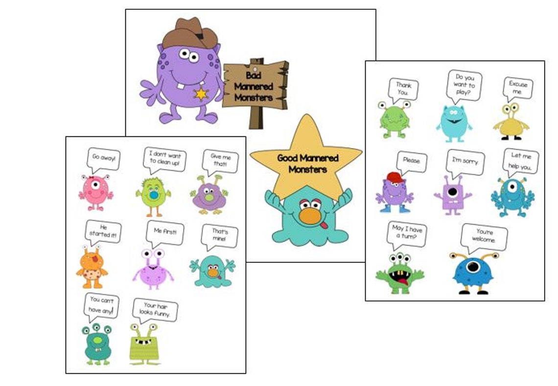 Monster Manners File Folder Game - Etsy