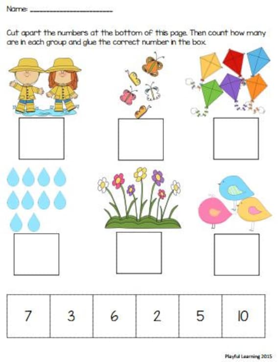 30 Cut And Paste Numbers 15 Printable Worksheets Preschool Etsy