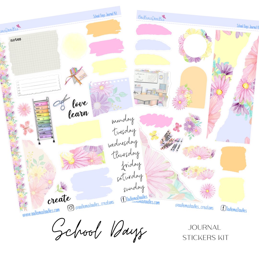 School Days| Journal Stickers, Floral, Autumn, Fall, Journaling, Scrap ...